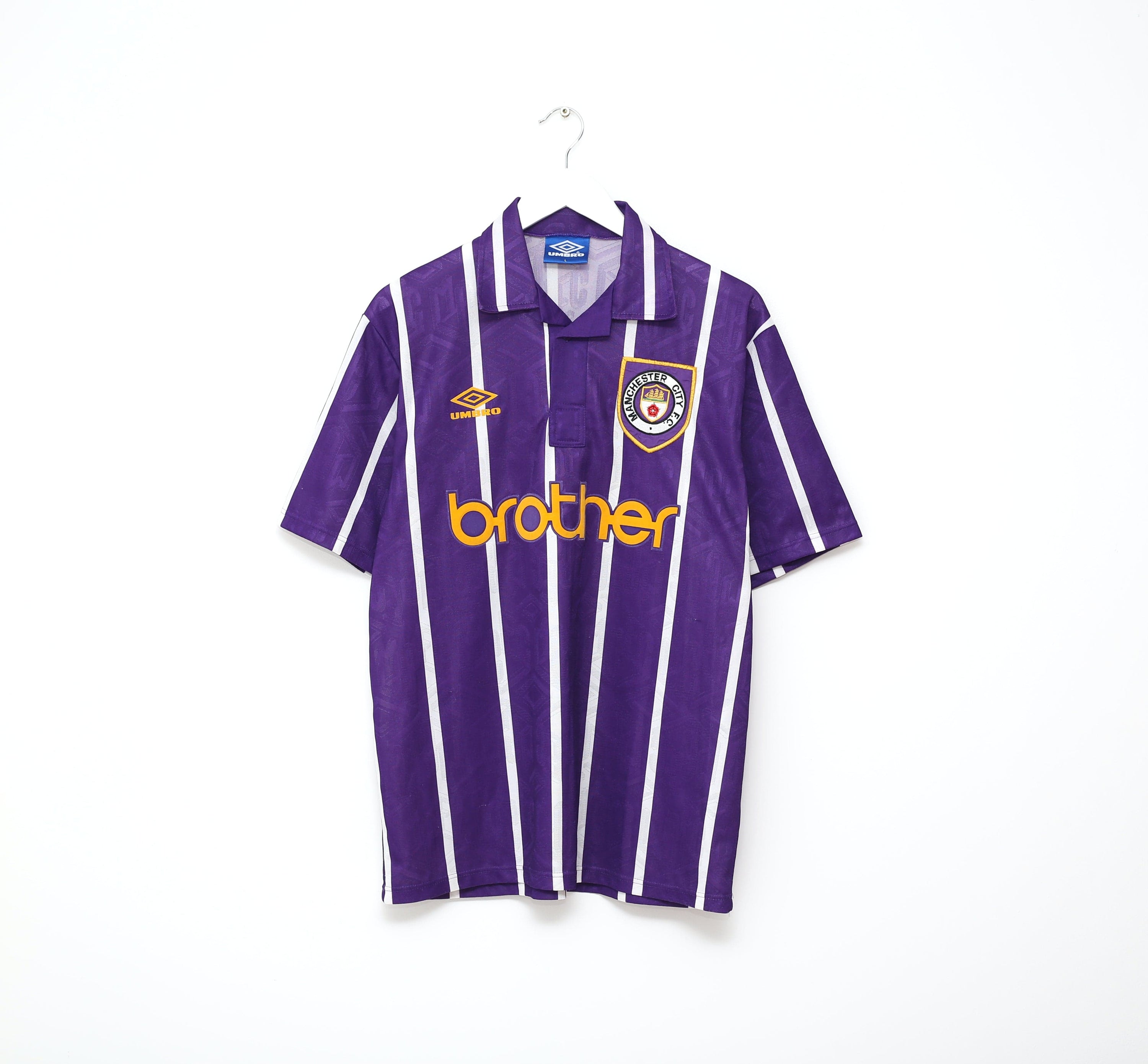 1992/94 MANCHESTER CITY Vintage Umbro Away Football Shirt (L ...