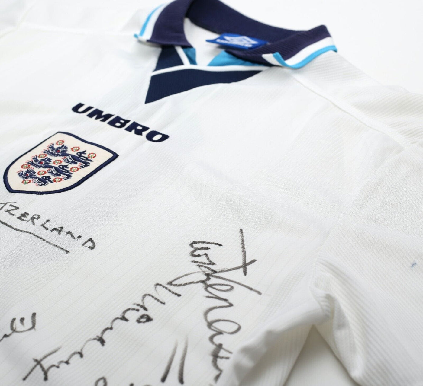 1995 ENGLAND Vintage Umbro Home MATCH WORN/ISSUED/SIGNED Football Shir ...
