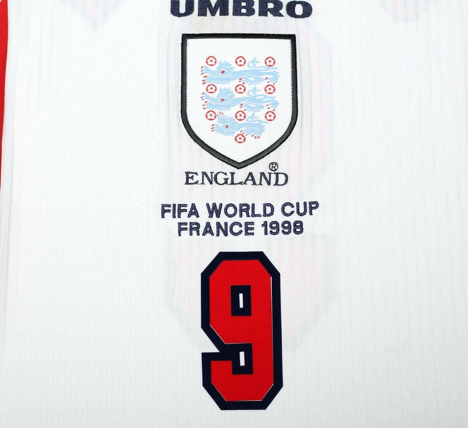 1997/99 SHEARER #9 England Vintage Umbro Home Football Shirt M/L World ...