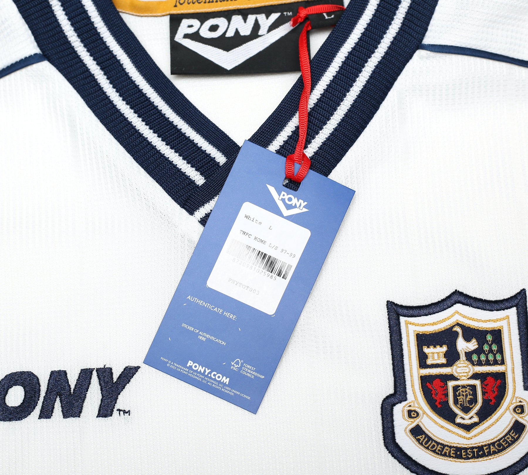 1997/99 TOTTENHAM HOTSPUR Retro PONY Reissue Long Sleeve Home Football ...