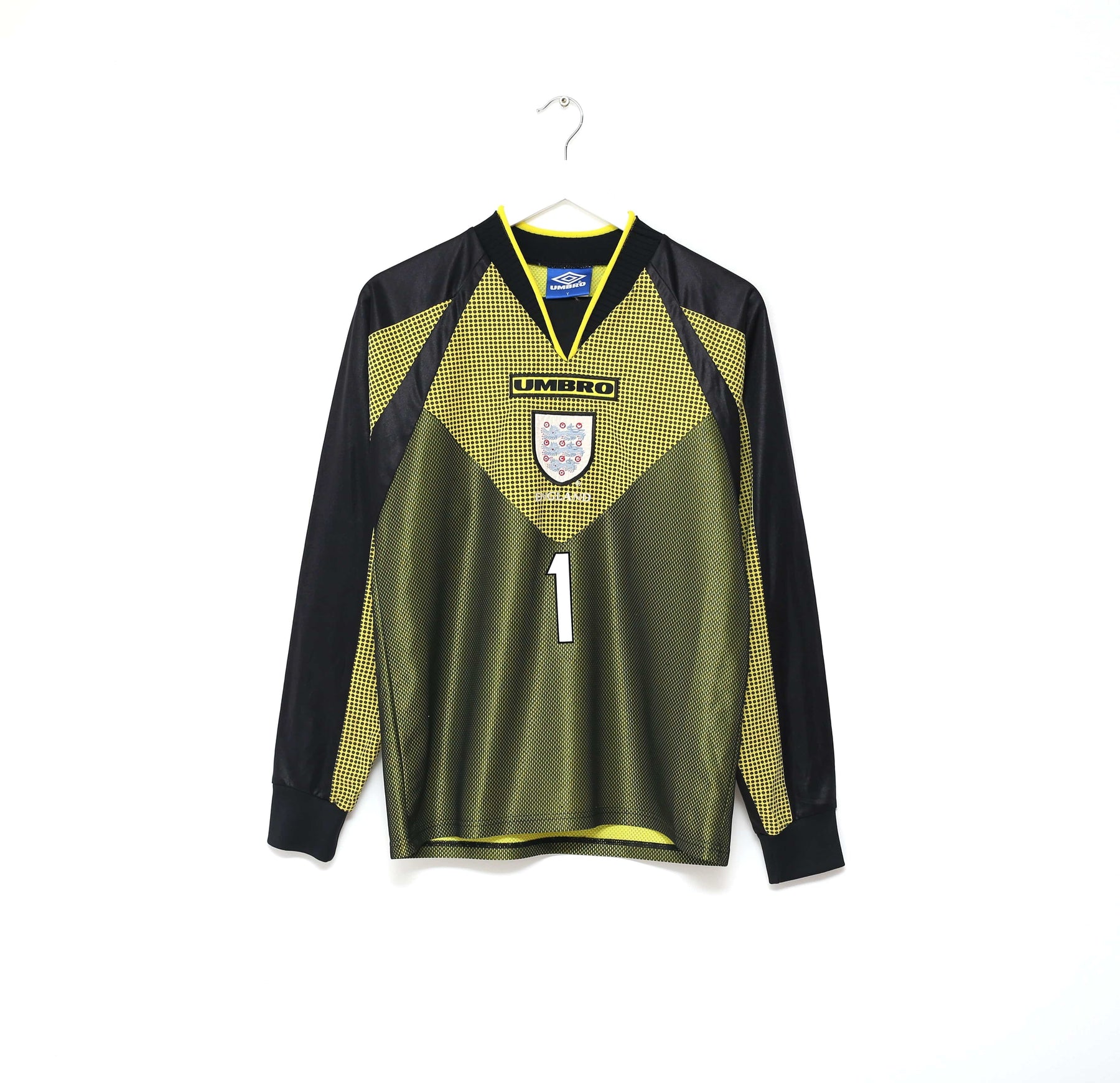 1998/99 SEAMAN #1 England Vintage Umbro GK Football Shirt (Y/S) World ...
